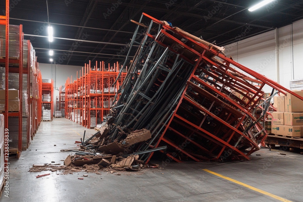 Warehouse accident with collapsed shelves causing a chaotic scene in ...