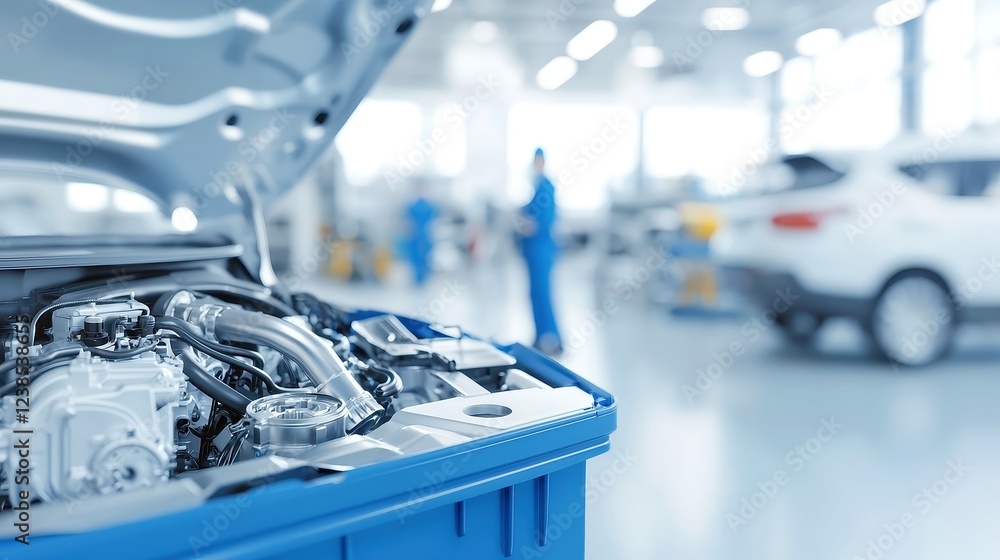 Auto shop interior featuring an open toolbox, disassembled steering ...