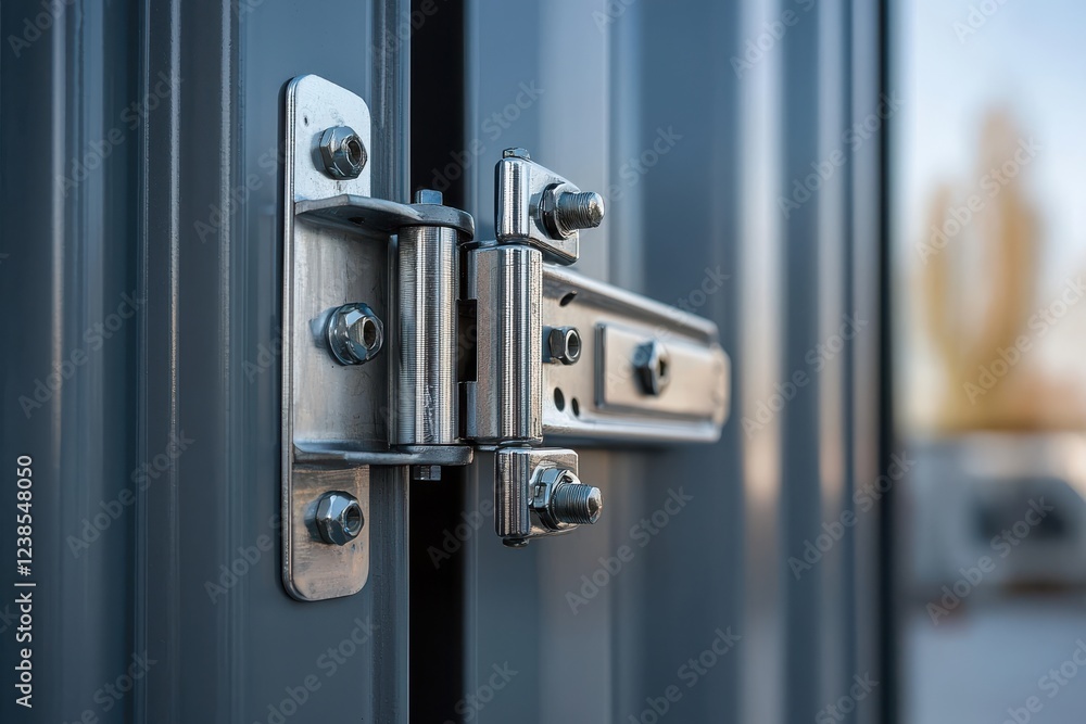 Close up of shipping container lock mechanism, showcasing metal ...