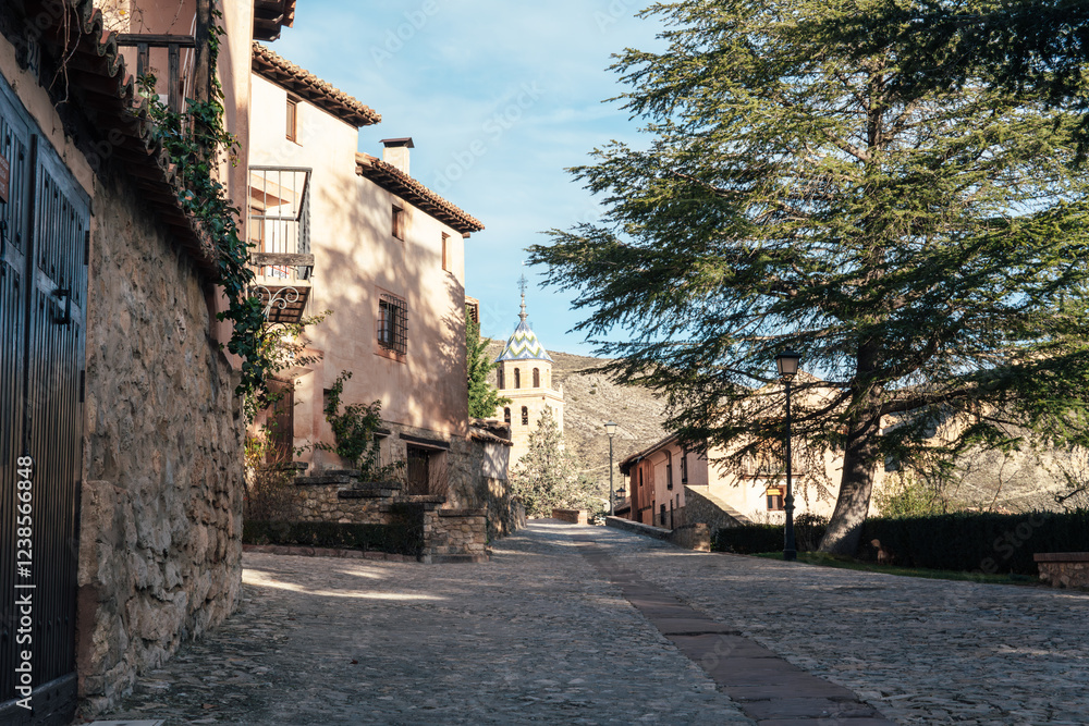 Roman cobblestone street in an ancient medieval village, urban ...