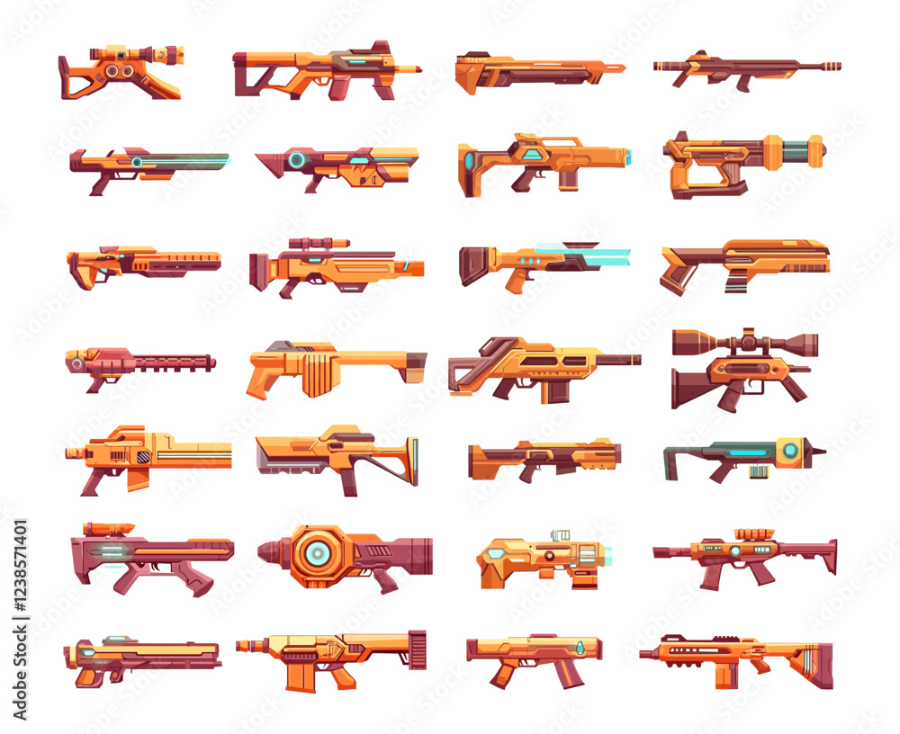 Futuristic weapon cartoon vector set. Pistols blasters submachine ...