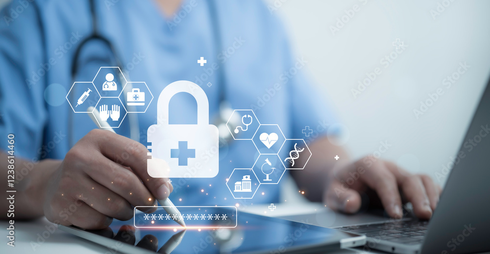 Healthcare security concept with digital lock, symbolizing data privacy ...