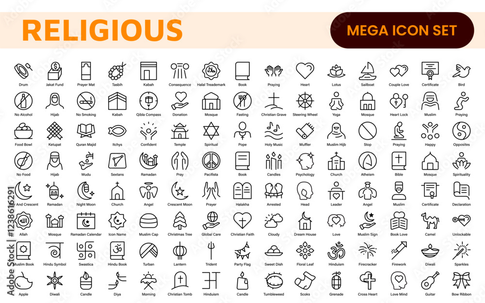 Religious Icon Set. A meaningful collection of icons representing ...