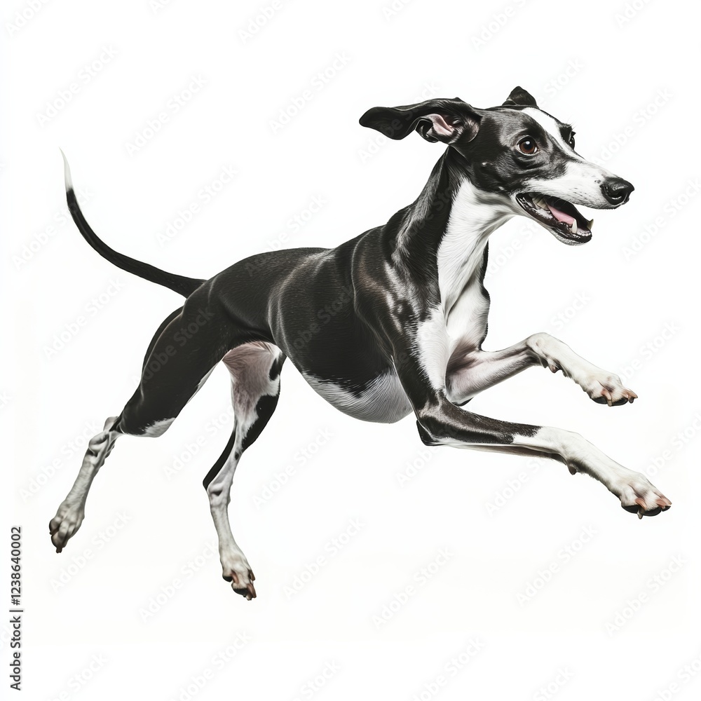 Whippet Dog in Dynamic Sprinting Pose with Defined Muscles Stock ...
