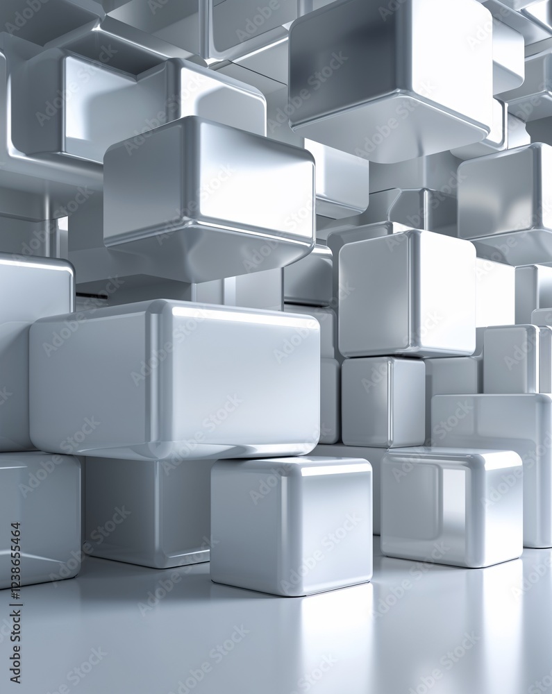 White metallic cubes with soft matte reflections and a clean futuristic ...
