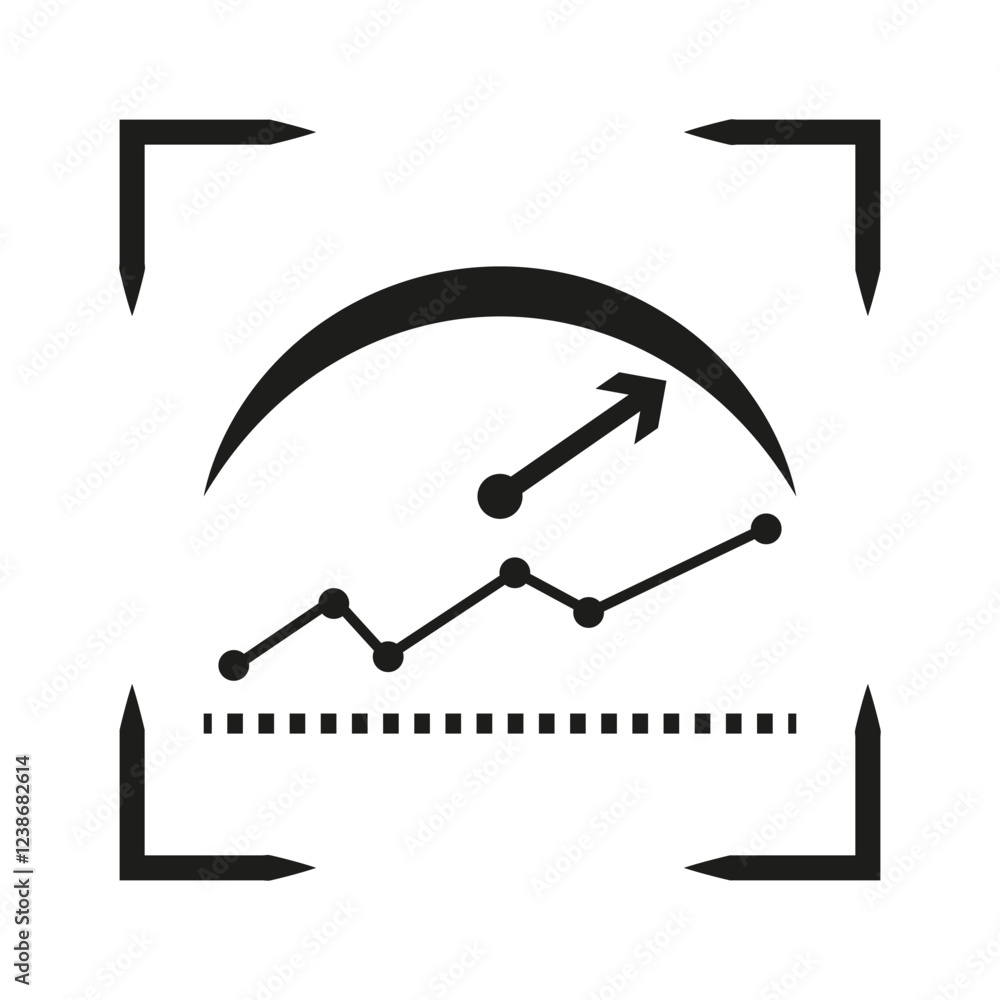 Data growth icon. Progress arrow symbol. Analytics chart element. Black ...