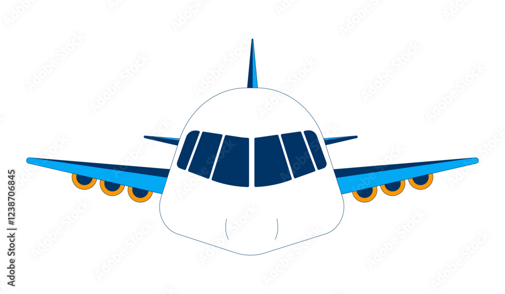 Airplane front view 2D cartoon object. Airline industry. Flight ...