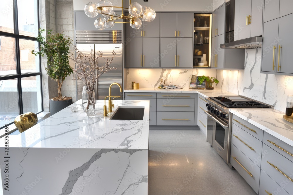 Stylish and modern kitchen aesthetics that showcase a blend of function and beauty. Stock ...