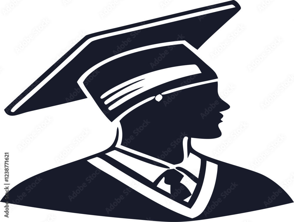 Silhouette, graduate profile, mortarboard cap, academic gown, diploma ...