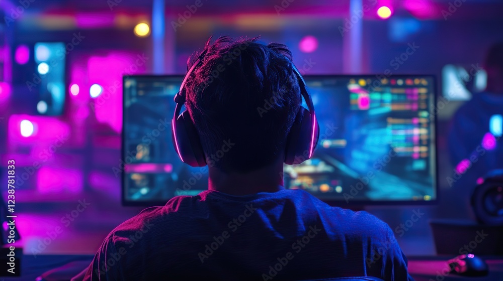 A gaming streamer talking to their chat, with overlays and alerts ...