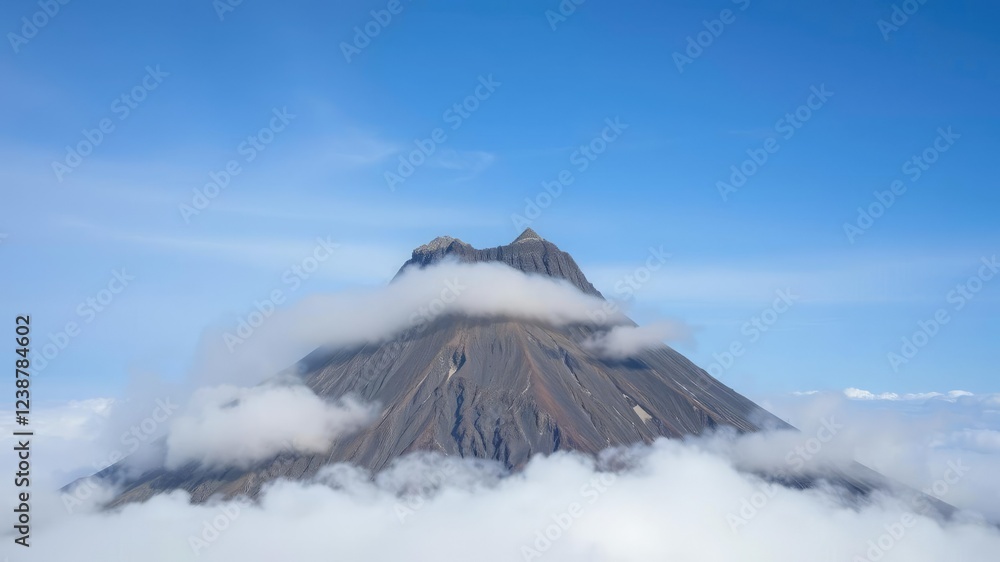 Stock-Foto „The summit of a dormant volcano towers above a shroud of ...