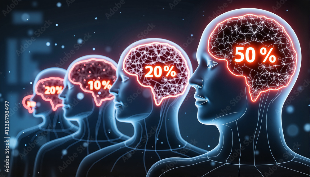 Graphical representation of brain activity percentages in human figures ...