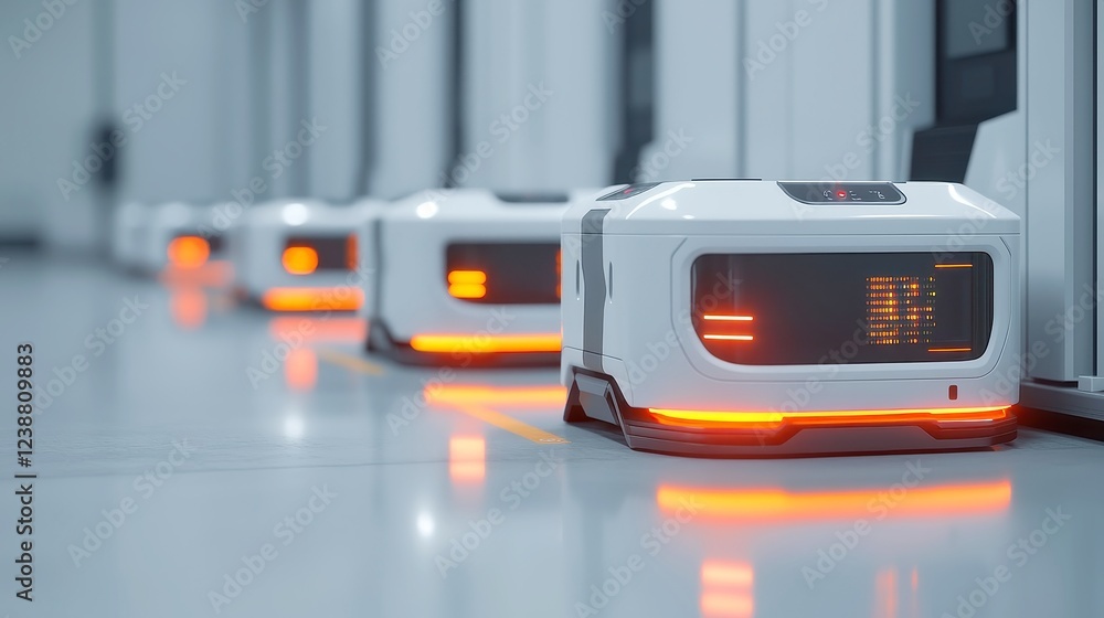 Automated Sorting Robots in Warehouse, advanced technology efficiently categorizing parcels ...