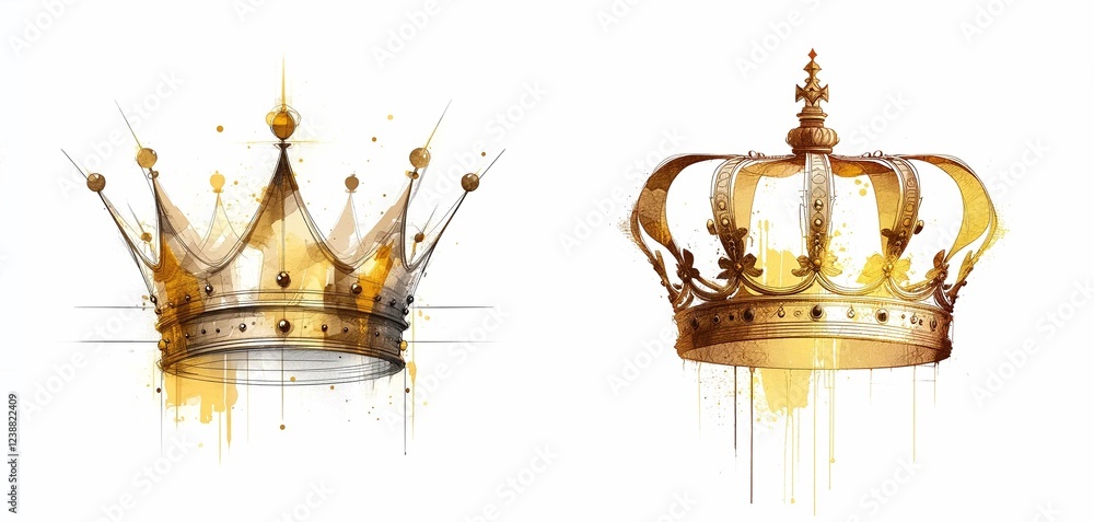 Medieval royal crown, drawing isolated on white background. King ...
