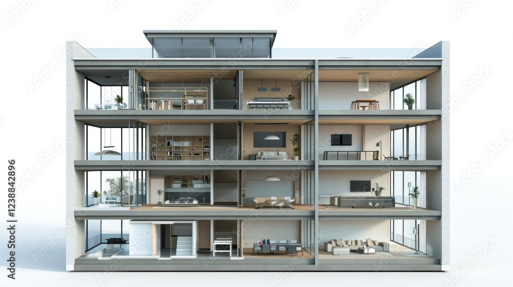 Cross-section of a building showing the floors and structure inside ...