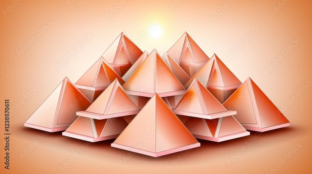 Geometric Pyramid Structures with Soft Lighting on an Orange Background ...