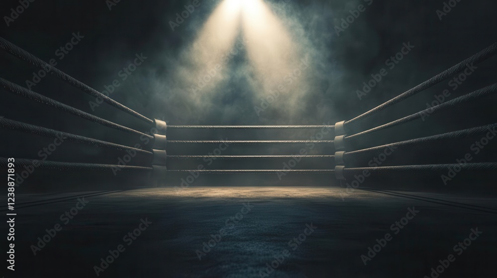 atmospheric boxing arena with single dramatic spotlight piercing ...