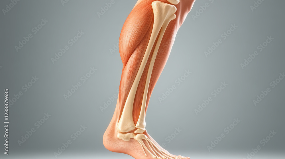 close up side view of human leg, showcasing muscles and bones ...