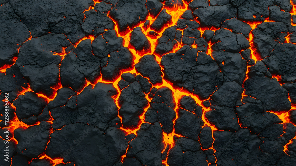 Molten Earth: A close-up of molten lava flowing through cracks in the ...