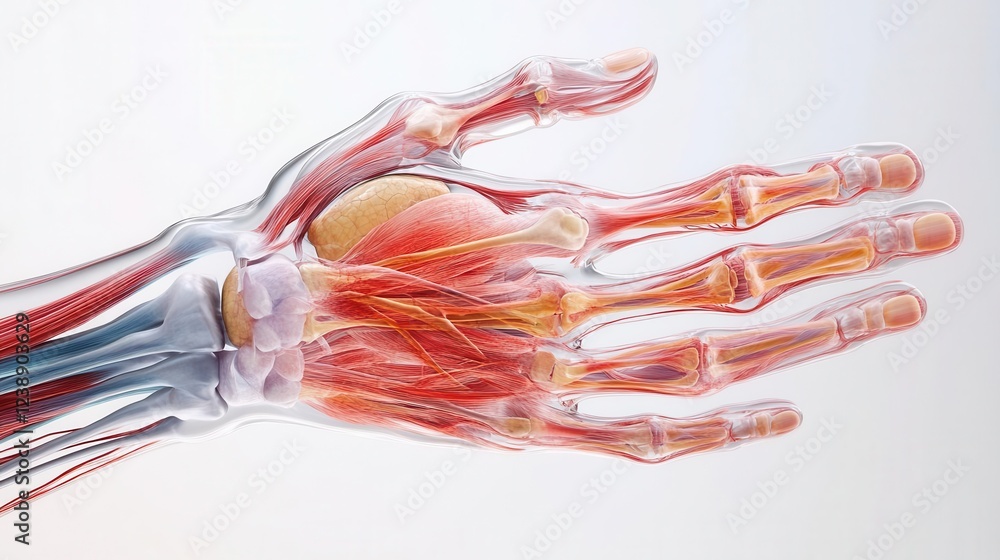 medical illustration of hand anatomy showing inflamed tendons and ...