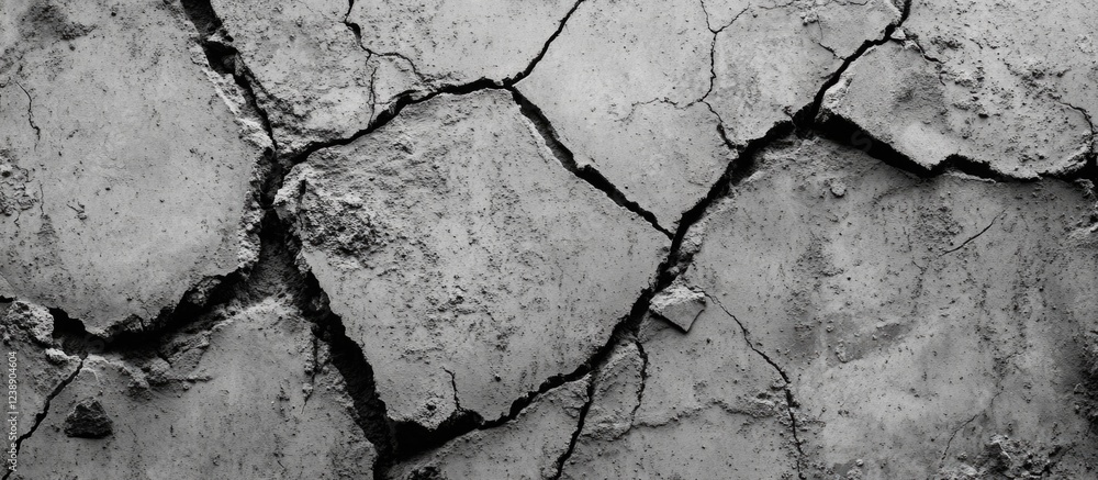 Cracked Drought-Affected Soil Texture in Black and White with Visible ...