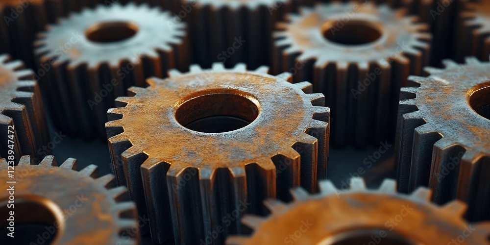 Three steel cog gear isolated on white. Connected Cogwheels, An image ...