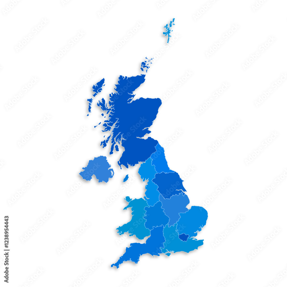 United Kingdom map with border highlighted regions, states, isolated on ...