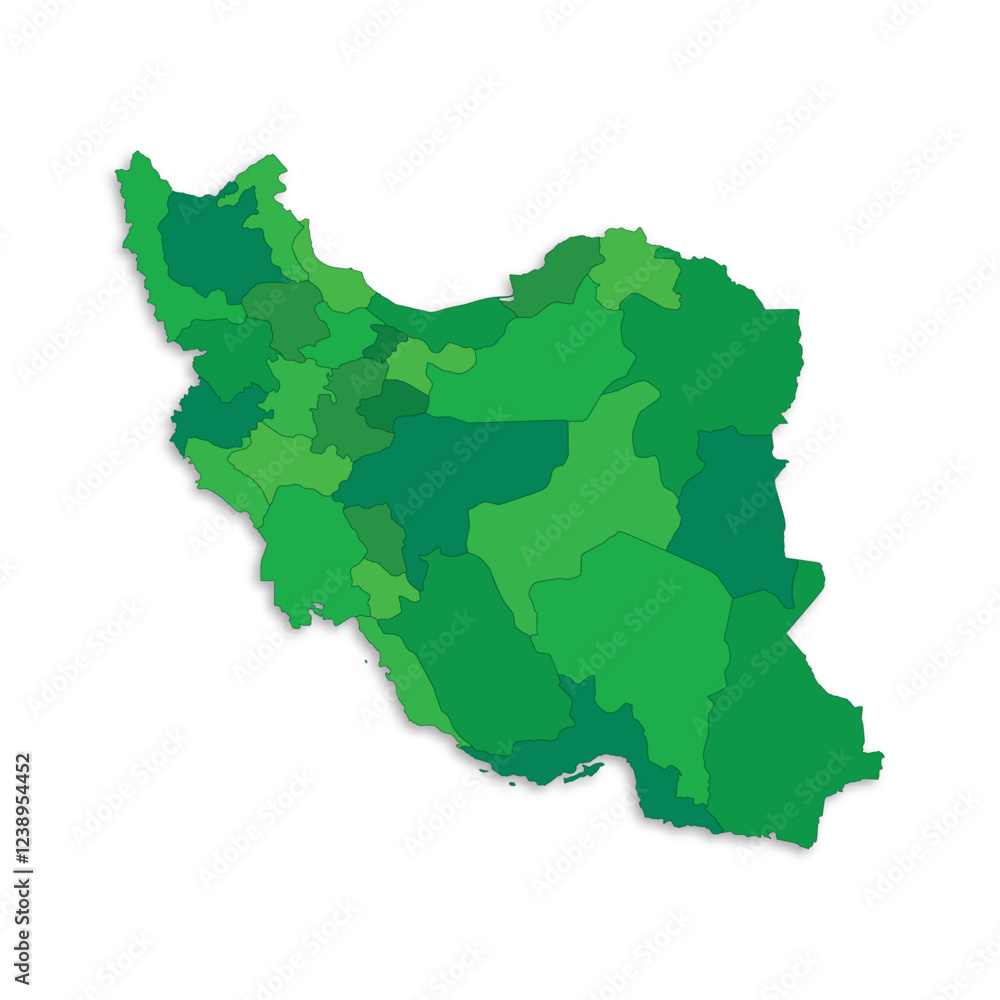 Iran map with border highlighted regions, states, isolated on white ...
