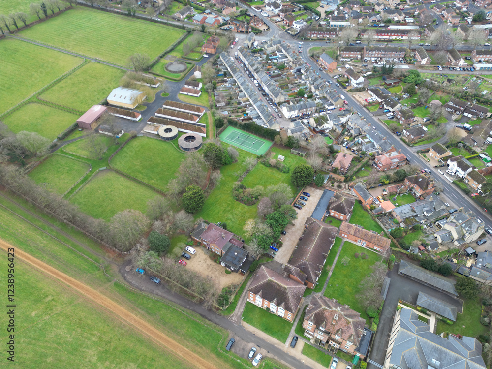 Interesting aerial view of race horse stables and therapy buildings ...