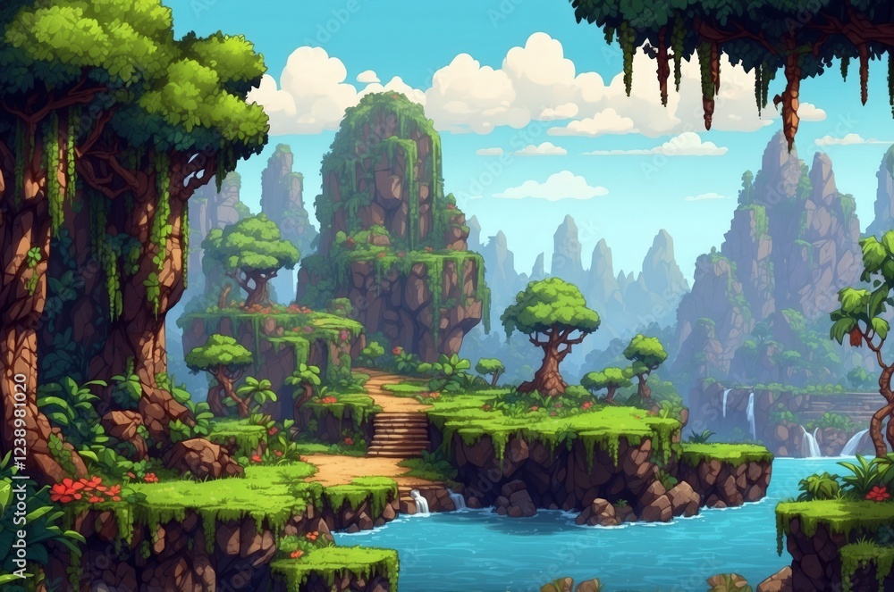 Colorful retro old vintage 2d pixel art game texture background ...