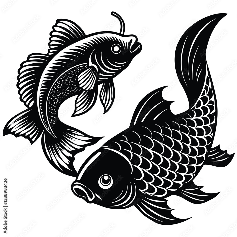 Koi fish isolated on a white background in a vector image.Adorable red ...