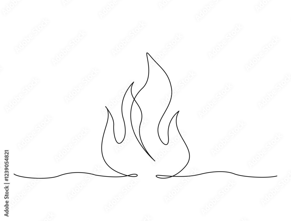 Continuous one line drawing of fire flames design. Fire in single line ...