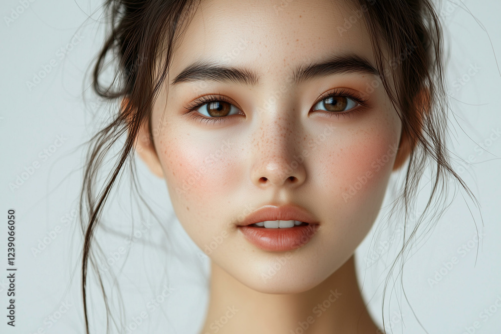 Beautiful Korean woman with clean and healthy skin. Portrait of young ...