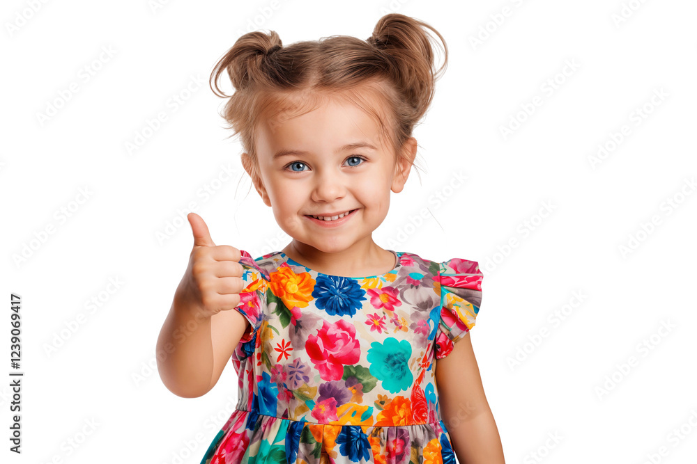 Smiling little girl showing thumbs up and ok sign, isolated on transparent background Stock ...