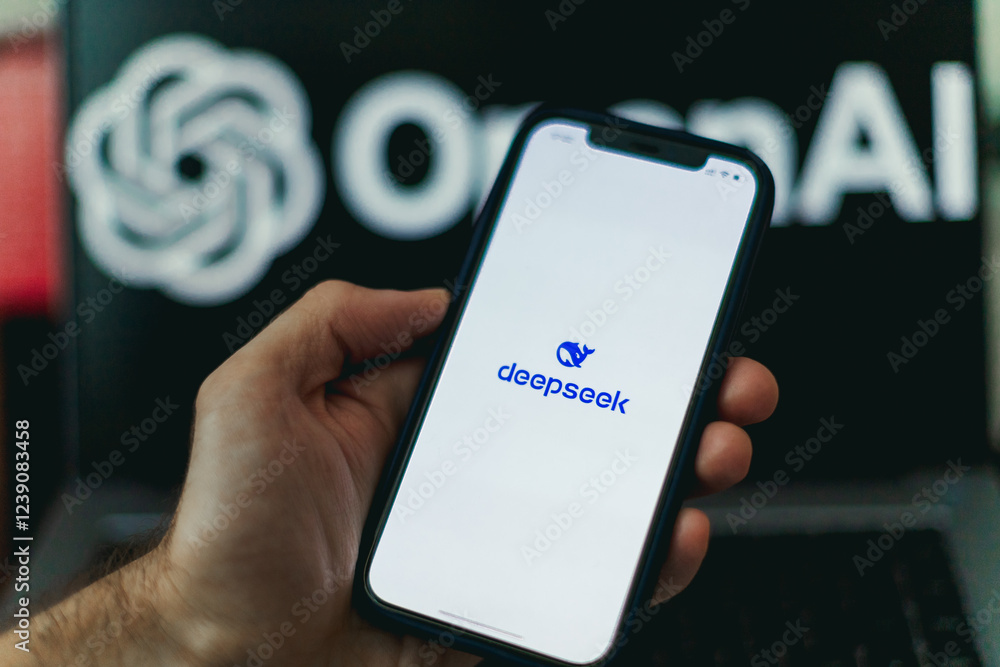 Minsk, Belarus 03 Feb 2025:Deepseek Ai logo is displayed on smartphone ...