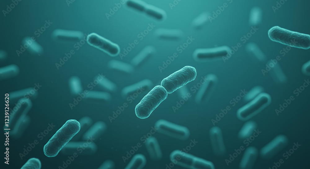 Microscopic Bacteria: 3D Render of Rod-Shaped Bacterial Cells Dividing ...