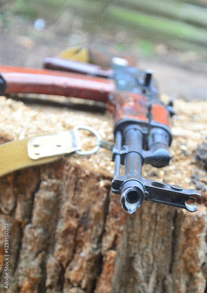 AKM. machine gun with cartridges Stock Photo | Adobe Stock