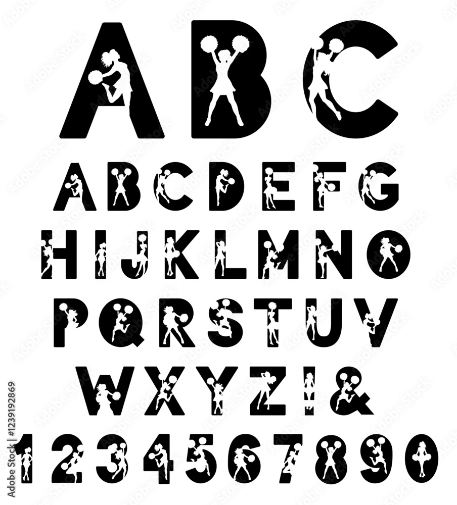 Cheerleader Silhouettes Alphabet Letter & Number Clipart Cut Out Set ...