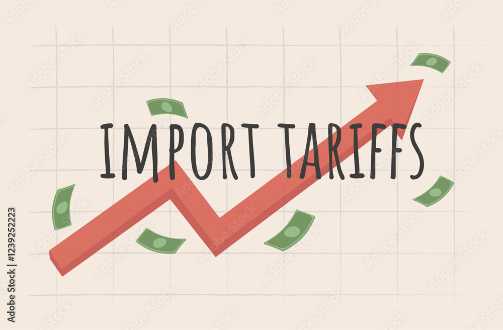 Import tariffs increasing. Arrow going up, money flying. Modern vector ...