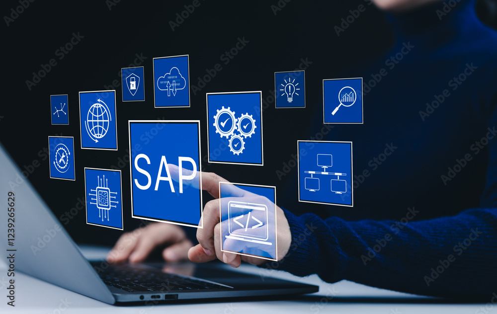 Software concept. SAP software system and enterprise integration ...