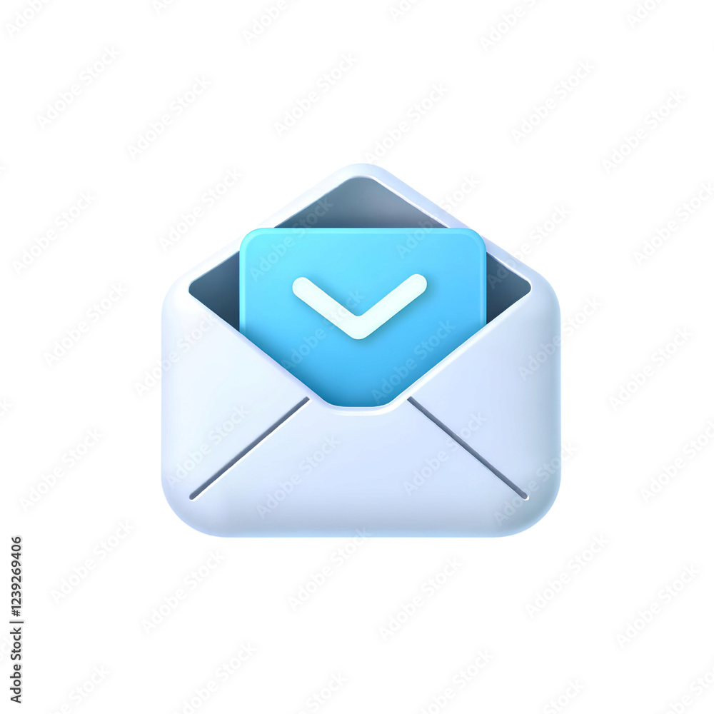 blue and white envelope with checkmark, symbolizing successful email delivery, verified message ...