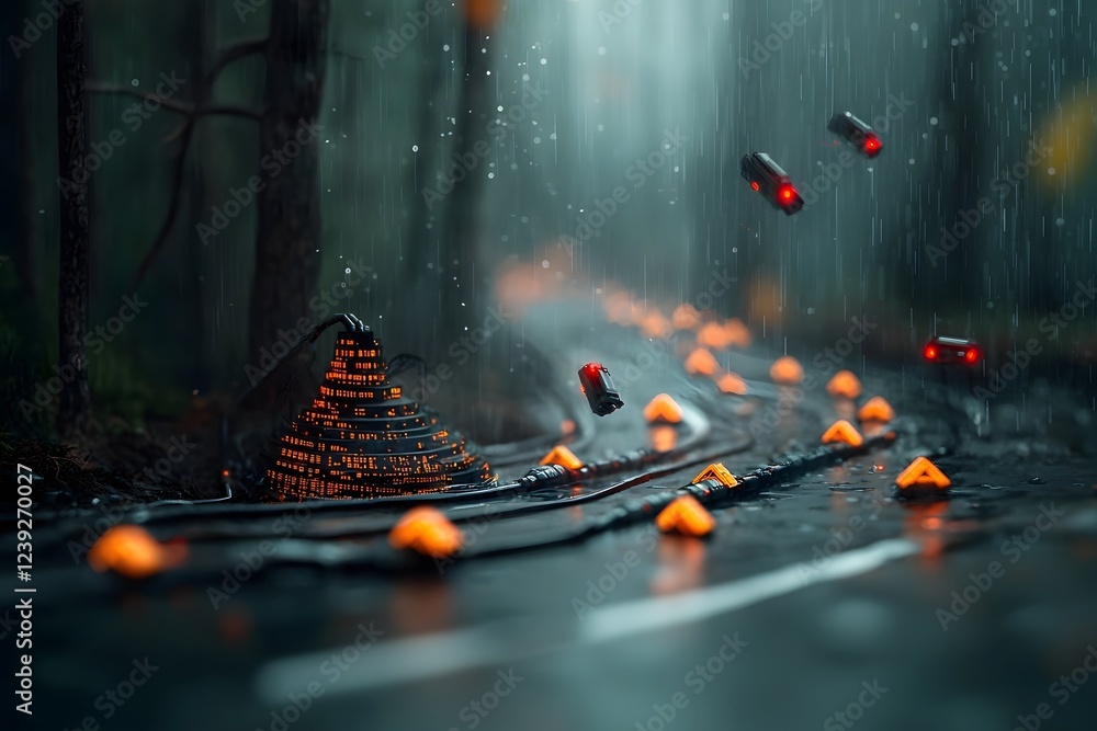 Cascading digital streams of machine language and procedural geometries ...