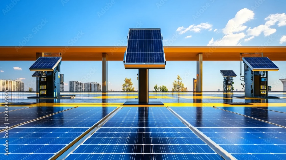 Urban Rooftop Solar Panel Array Composition, Image, Concept, Renewable ...