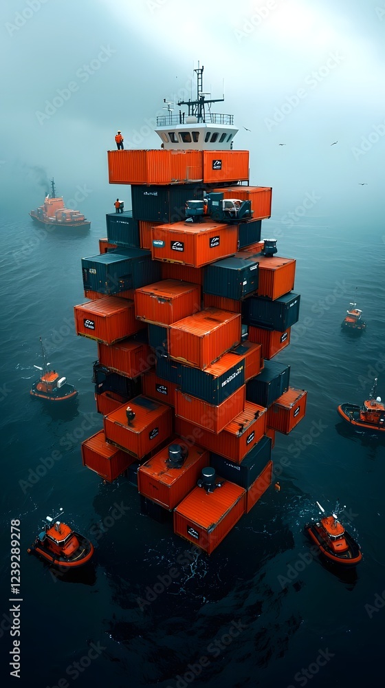 Gigantic offshore floating warehouse with autonomous ships docking for ...