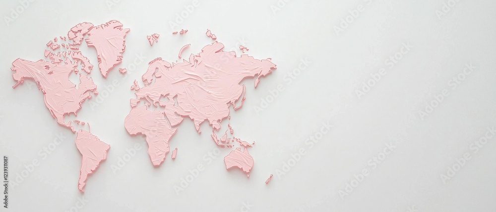 A pastel pink world map, artfully textured, sits against a minimalist ...