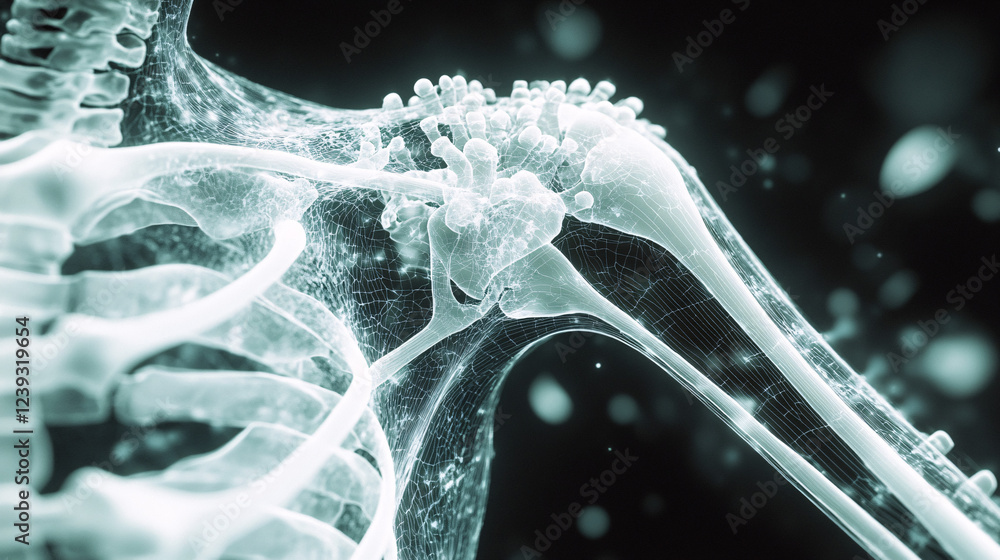Ilustracja bez tantiem: A detailed X-ray of the shoulder joint, with ...