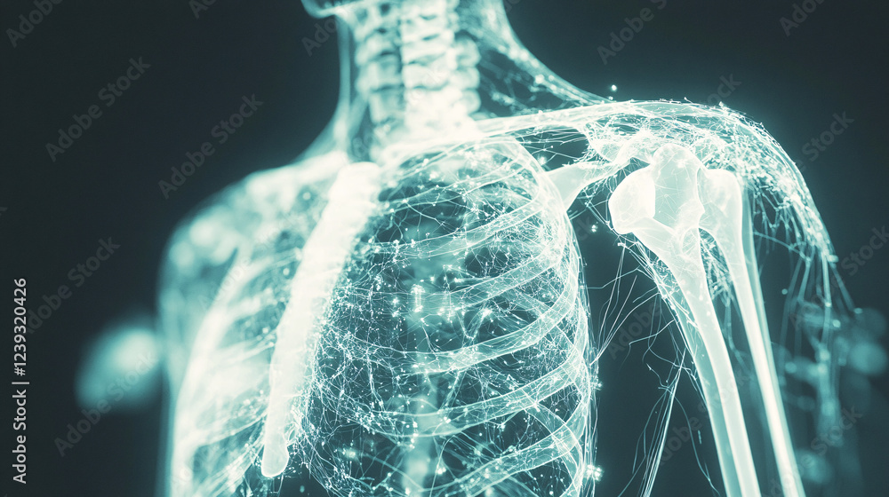 Ilustracja bez tantiem: A detailed X-ray of the shoulder joint, with ...