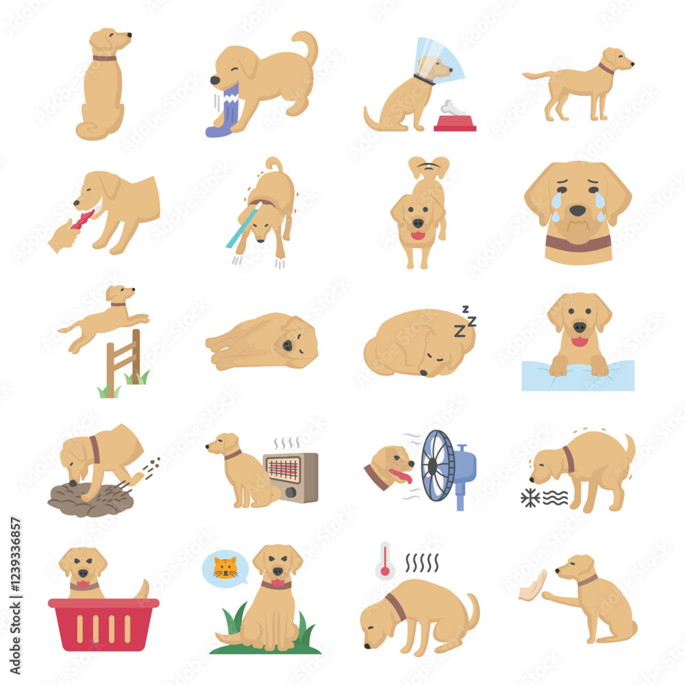 Dog activities icon set. dog walking, dog on a leash linear icons, dog ...