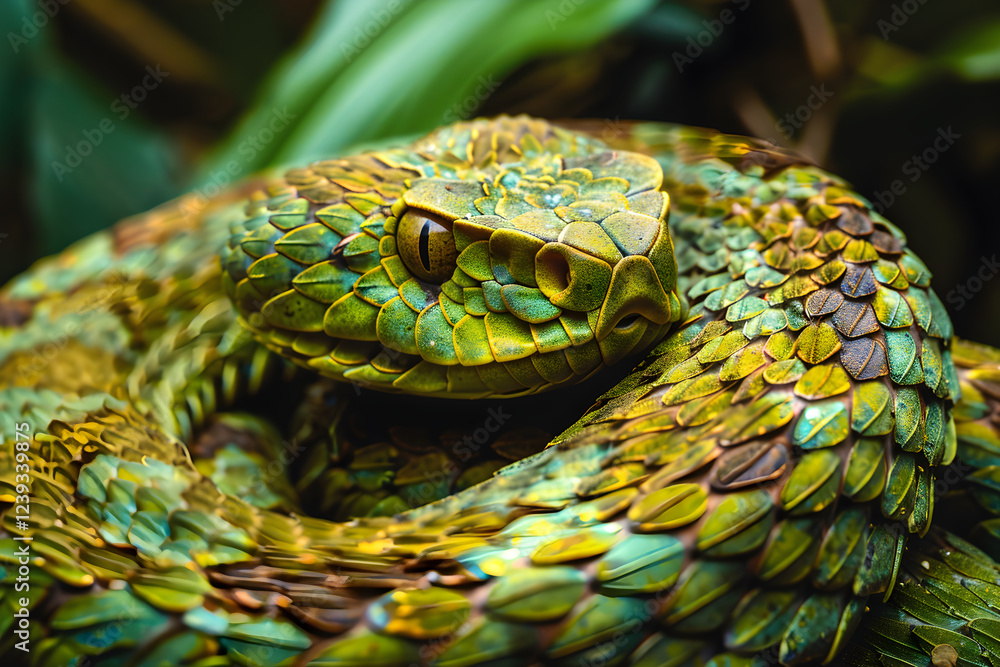 Alert Pit Viper in the Verdant Tropical Forest - A Glimpse into the ...