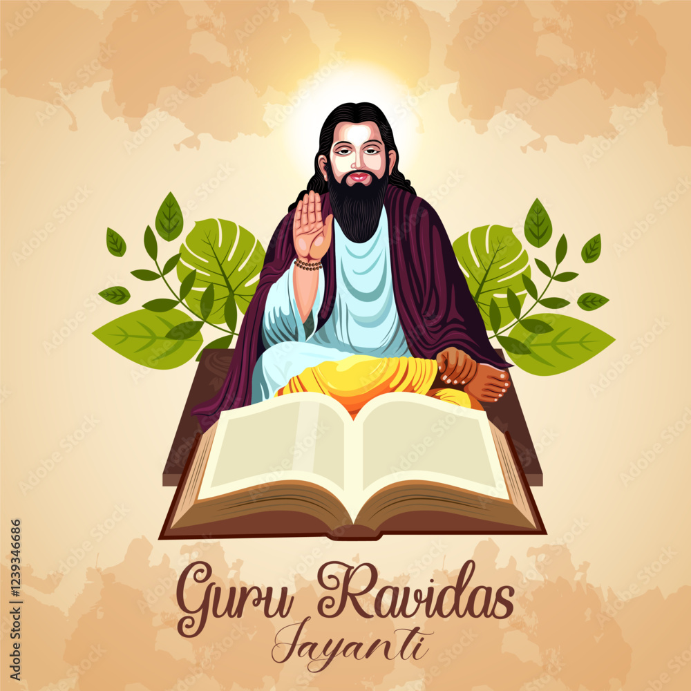 A Guru Ravidas Jayanti greeting card or poster featuring a portrait of ...